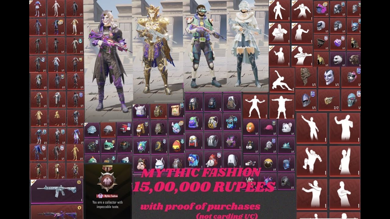 INVENTORY WORTH 15,00,000 RUPEES - MYTHIC FASHION - PUBG MOBILE - YouTube