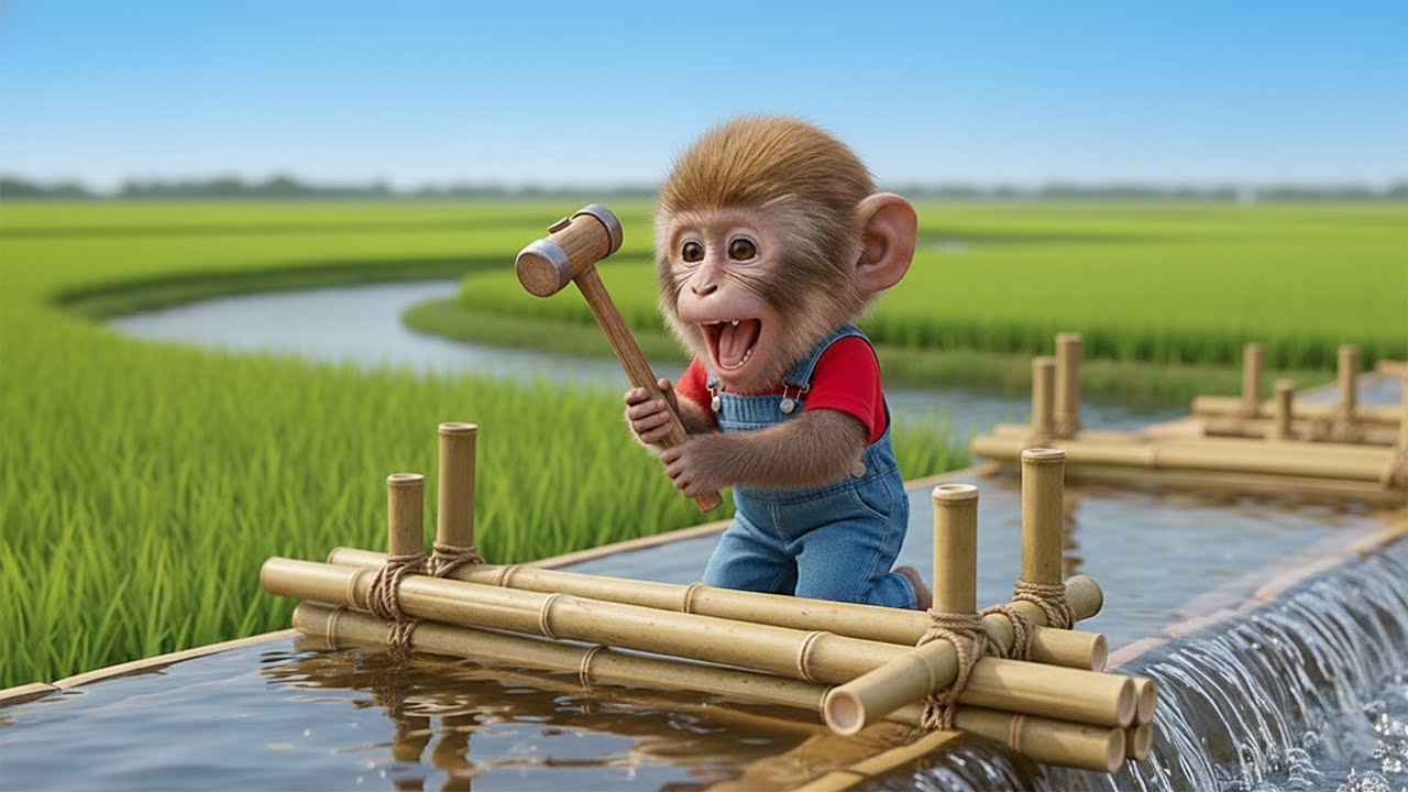 Monkey Nana Saves the Village from the Flood with a Bamboo Dam - YouTube