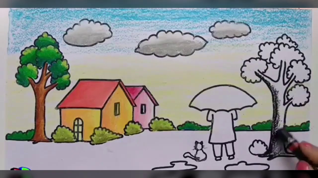 Drawing Lesson For STD-4 (Rainy Season) - YouTube