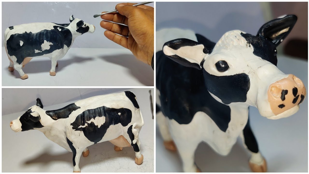 Clay sculpting : Black and white jersey Cow making From clay | Clay ...