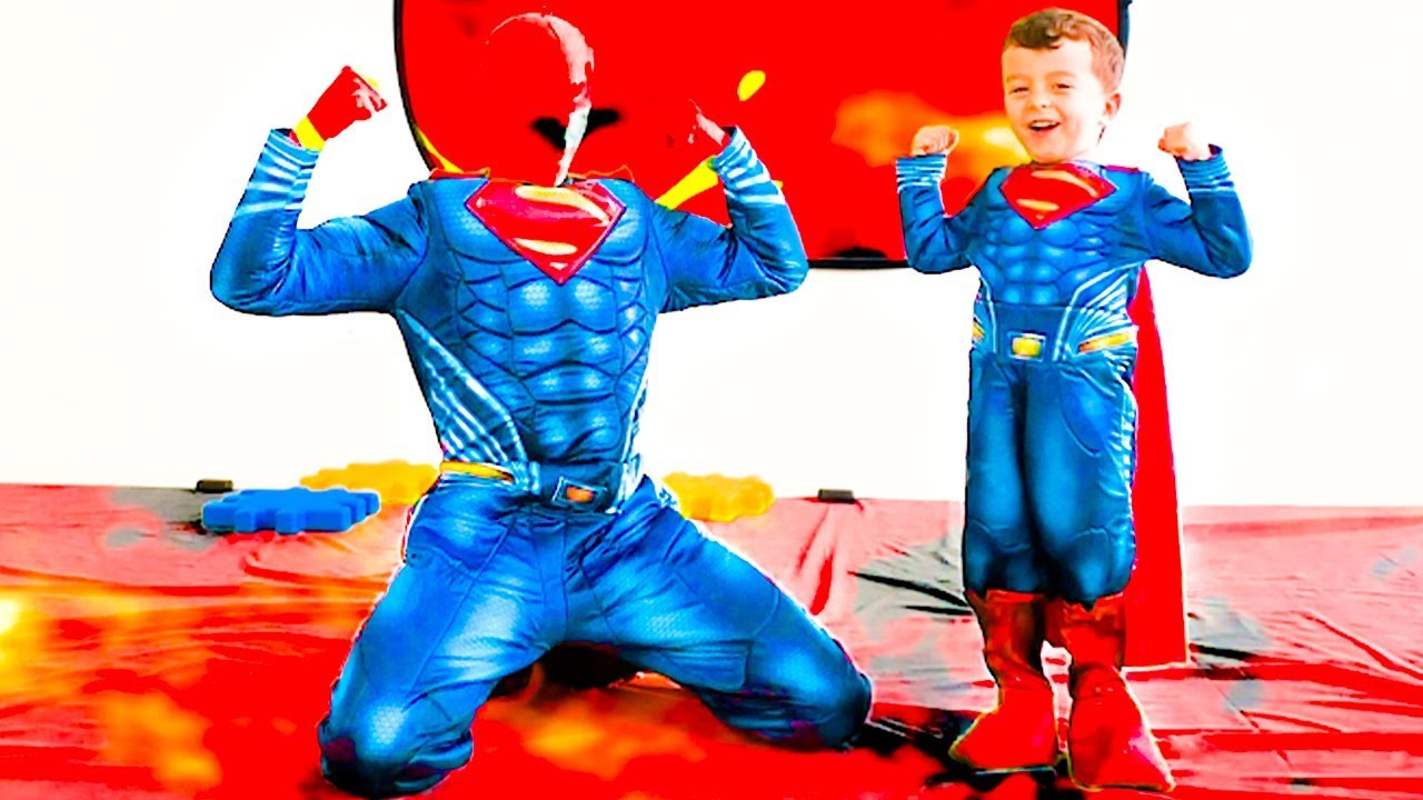 pretend play SUPERHERO SUPERMAN & THE FLOOR IS LAVA family fun playtime ...