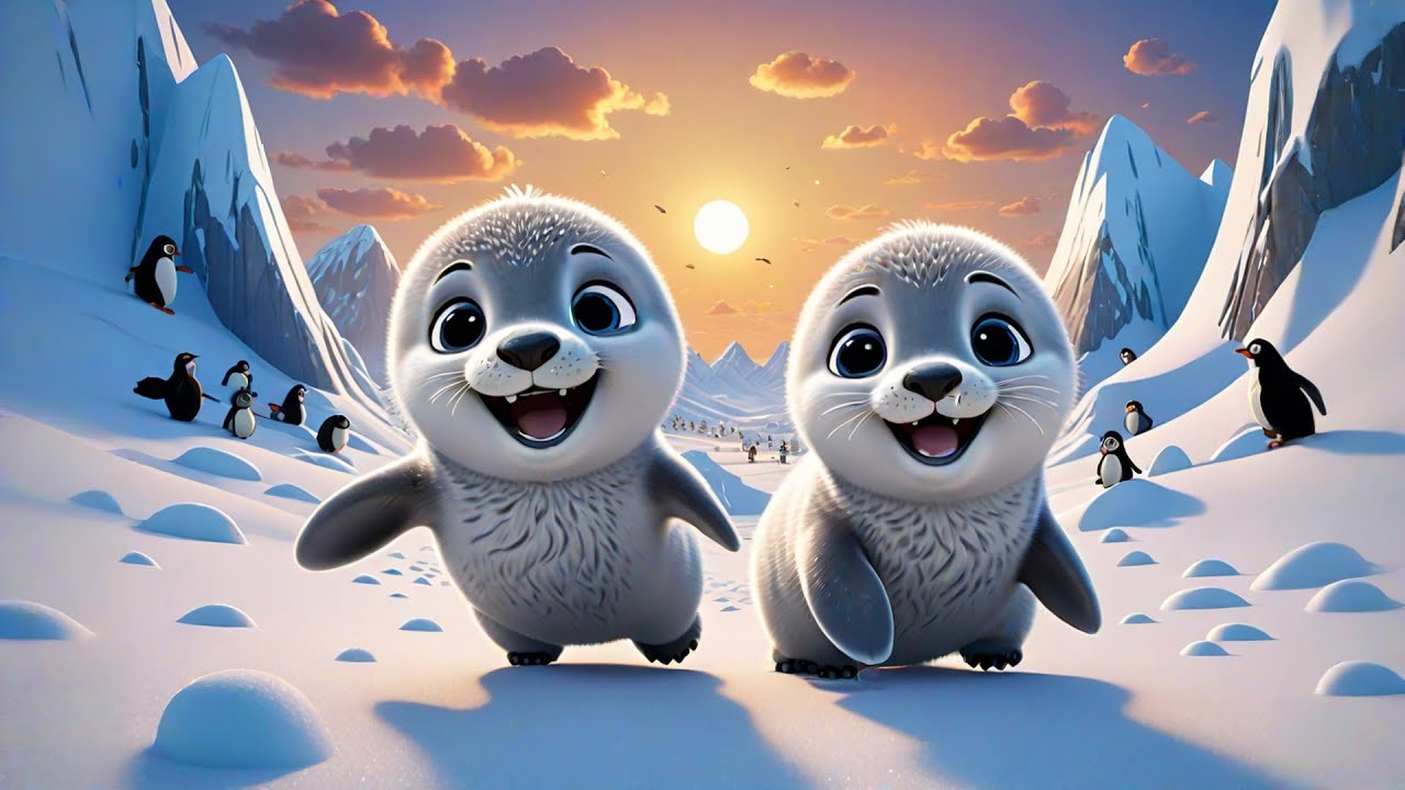 Two Baby Seals Slide on Ice | Cute Animal Counting Song for Kids ...