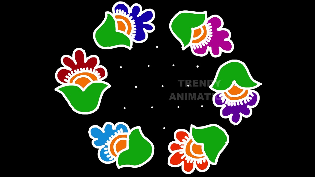 Amazing beautifully colored flower rangoli with 9*5dots | easy rangoli ...