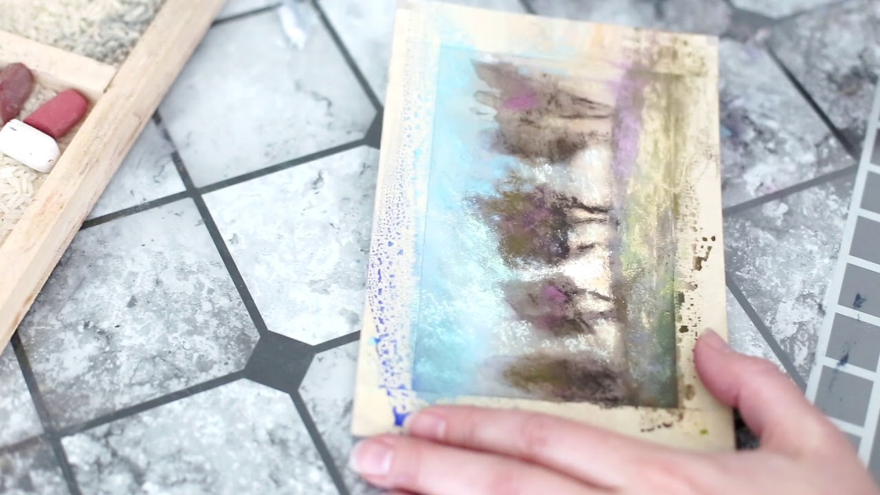 Soft pastel painting over watercolor - abstract landscape Sunlit trees ...