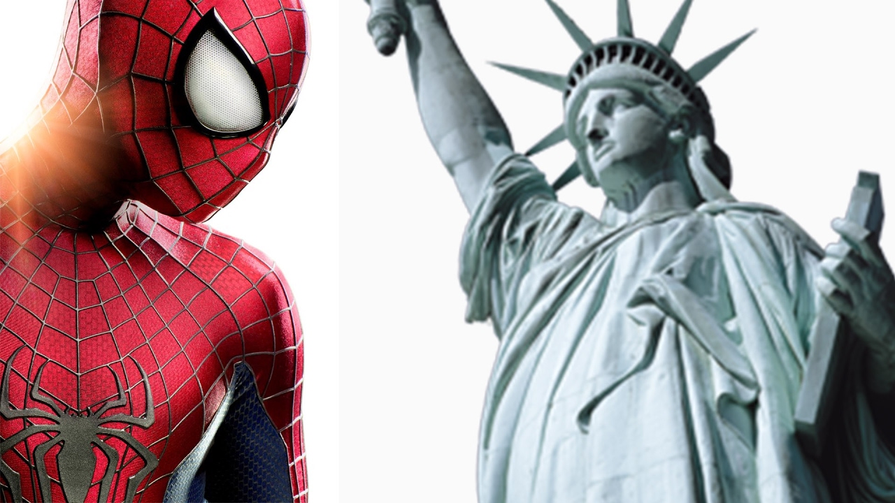 Spiderman crawls on the Statue of Liberty, New York City night - YouTube