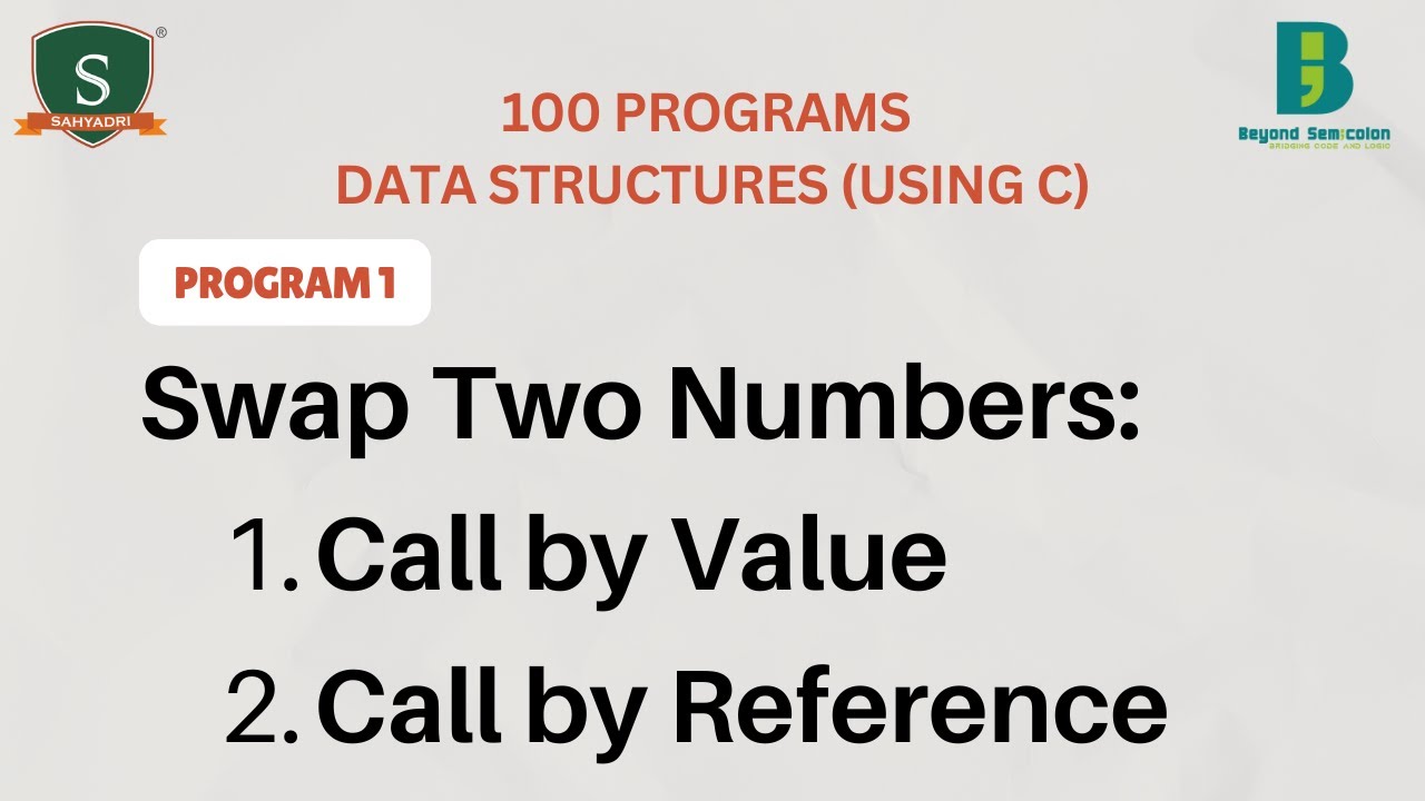P1 Swap Two Numbers in C | Call By Value vs By Reference | 100 Programs in Data Structures ...