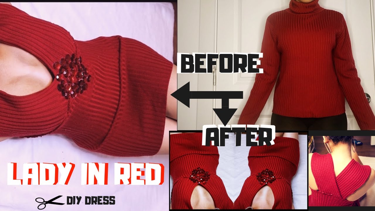 DIY GLAM DRESS | DIY RED DRESS | TRANSFORMATION THRIFT CLOTHES | OLD ...