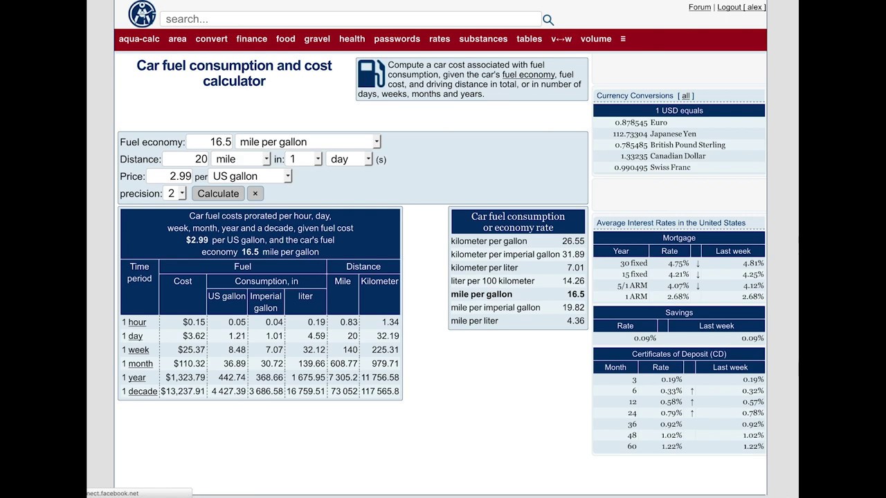 Aqua-Calc.com Car Fuel Consumption and Cost Calculator - YouTube