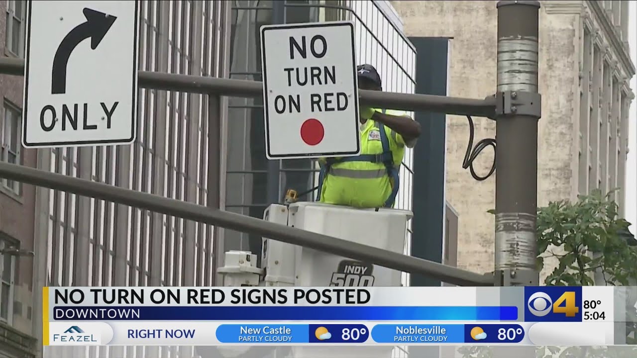 No Turn on Red signs installed in downtown Indy - YouTube