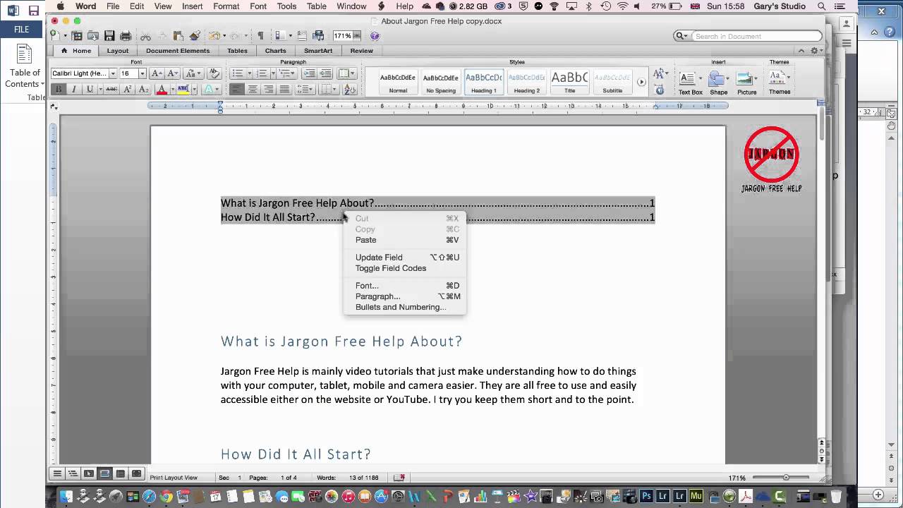How To Create A Table Of Contents In Microsoft Word - Youtube