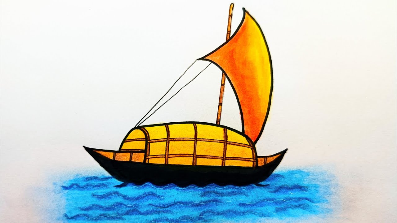 Boat drawing with colour easy step by step - YouTube