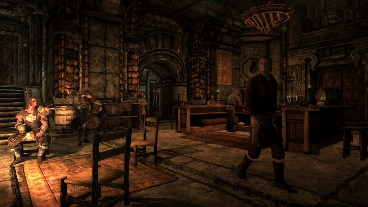 Skyrim - Silver Blood Inn Ambiance (fireplace, people walking, bard ...