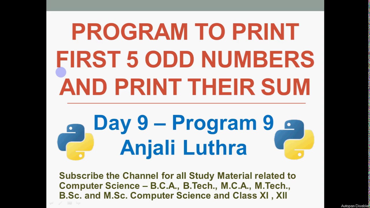 Program To Print First 5 Odd Numbers And Their Sum YouTube program-to-print-first-5-odd-numbers-and-their-sum-youtube