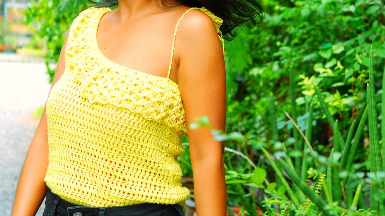 Crochet one shoulder top easy for beginner free pattern - YouTube