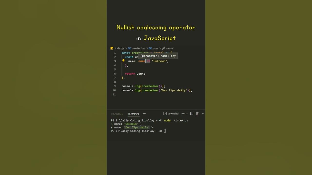Day 1 - Nullish coalescing operator in JavaScript #frontend #javascript #interview #shorts - YouTube