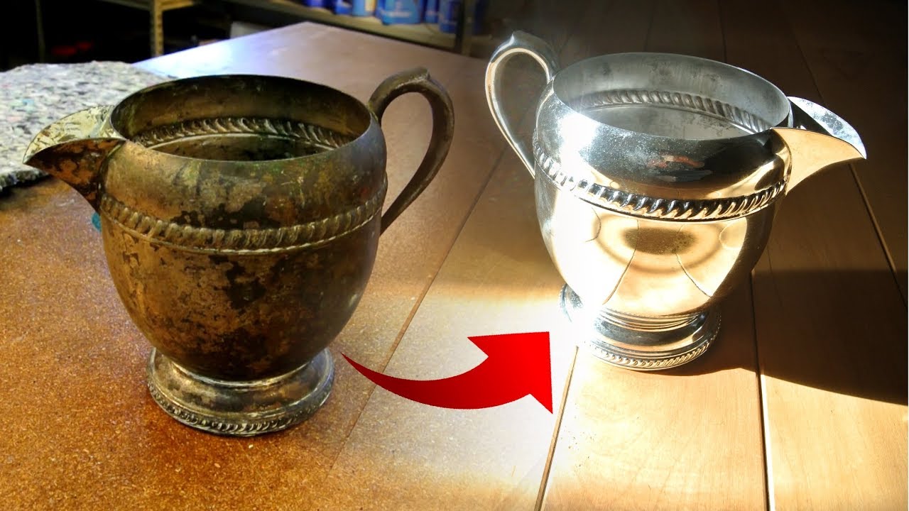 $1 silver pot restore. Lots of polishing. - YouTube