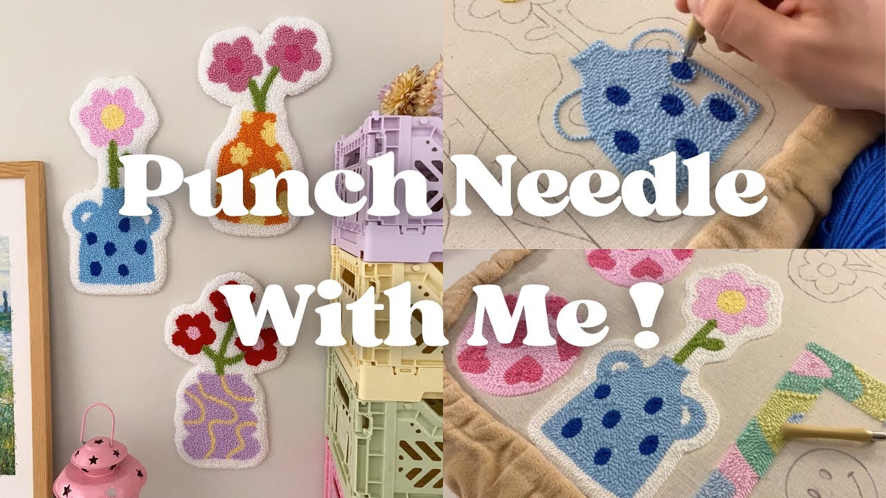 ASMR | Punch needle with me! Relaxing punch needle vlog for studying ...