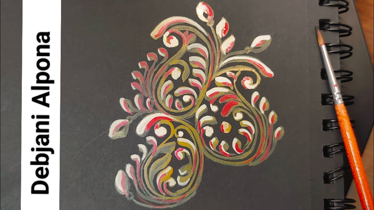 Elegant Alpona Design on Black Paper | Traditional Bengali Art ...