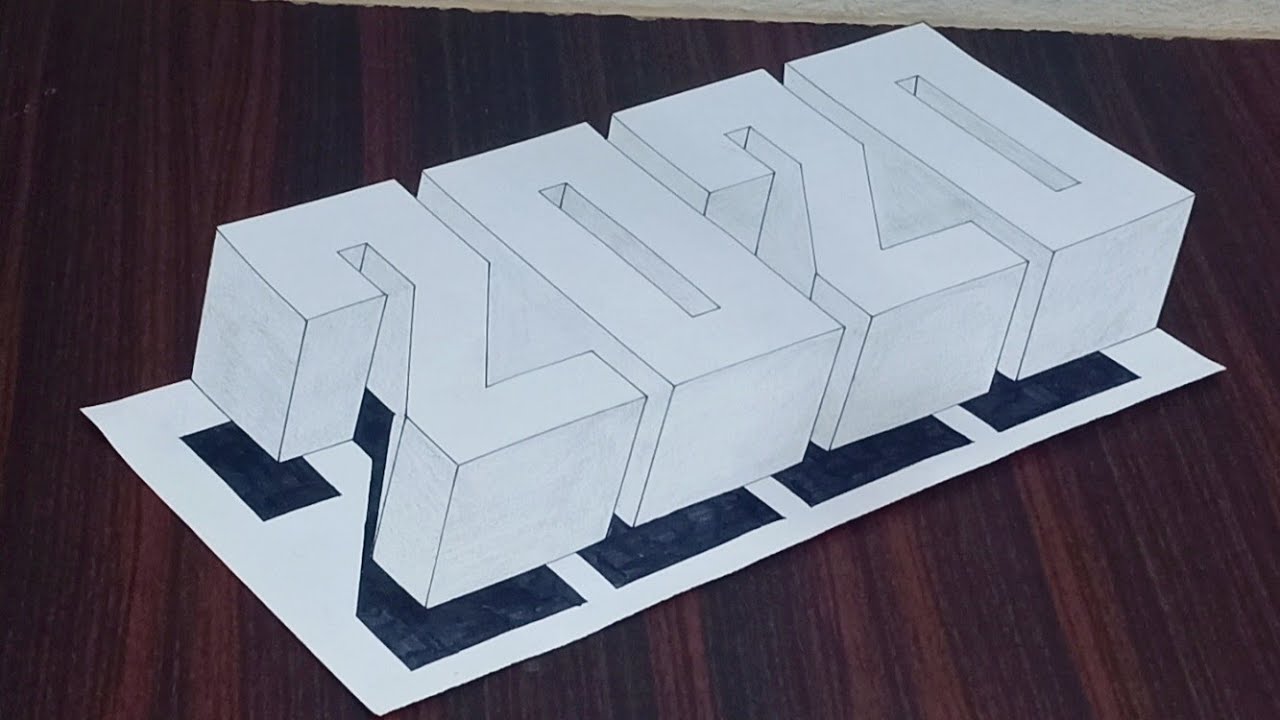 How to draw 3d floating 2020 on paper. - YouTube