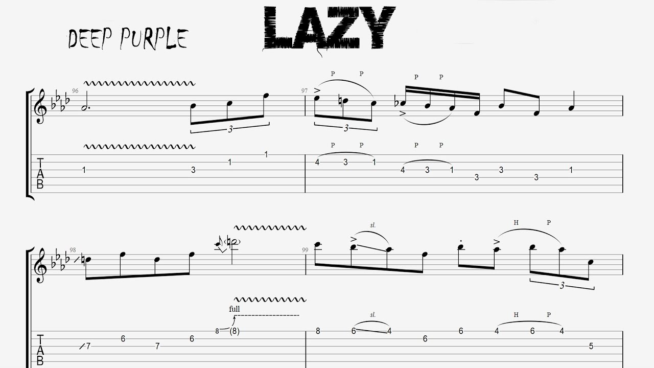 Deep Purple - LAZY - 1st & 2nd Guitar Solo Tutorial (Tab + Sheet Music ...