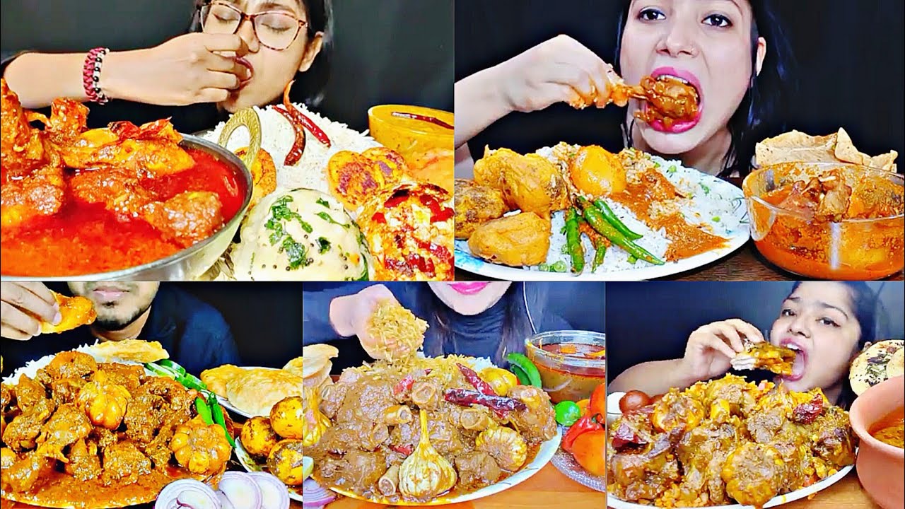 ASMR:Eating Spicy🔥🔥🥵Chicken curry Champaran Mutton Curry with Basmati ...