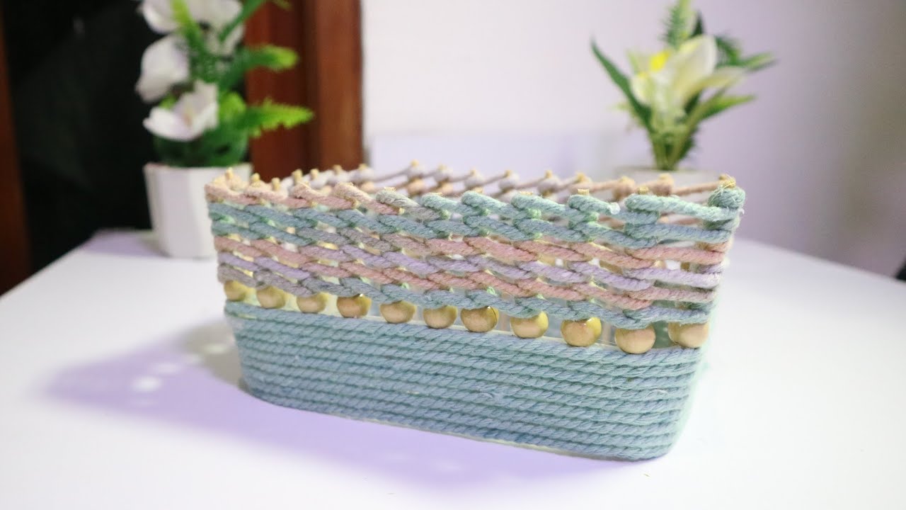 recycle plastic box | ide kreatif tusuk sate bekas | wadah lucu macrame ...