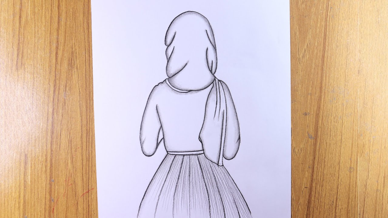 Hijab girl backside pencil sketch drawing step by step | Pencil drawing ...