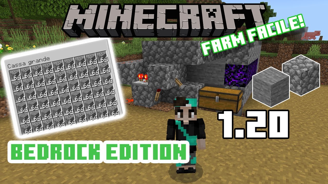 *1.20* La Migliore FARM DI PIETRE e CIOTTOLI (Cobblestone) per Bedrock Edition || MINECRAFT ITA ...