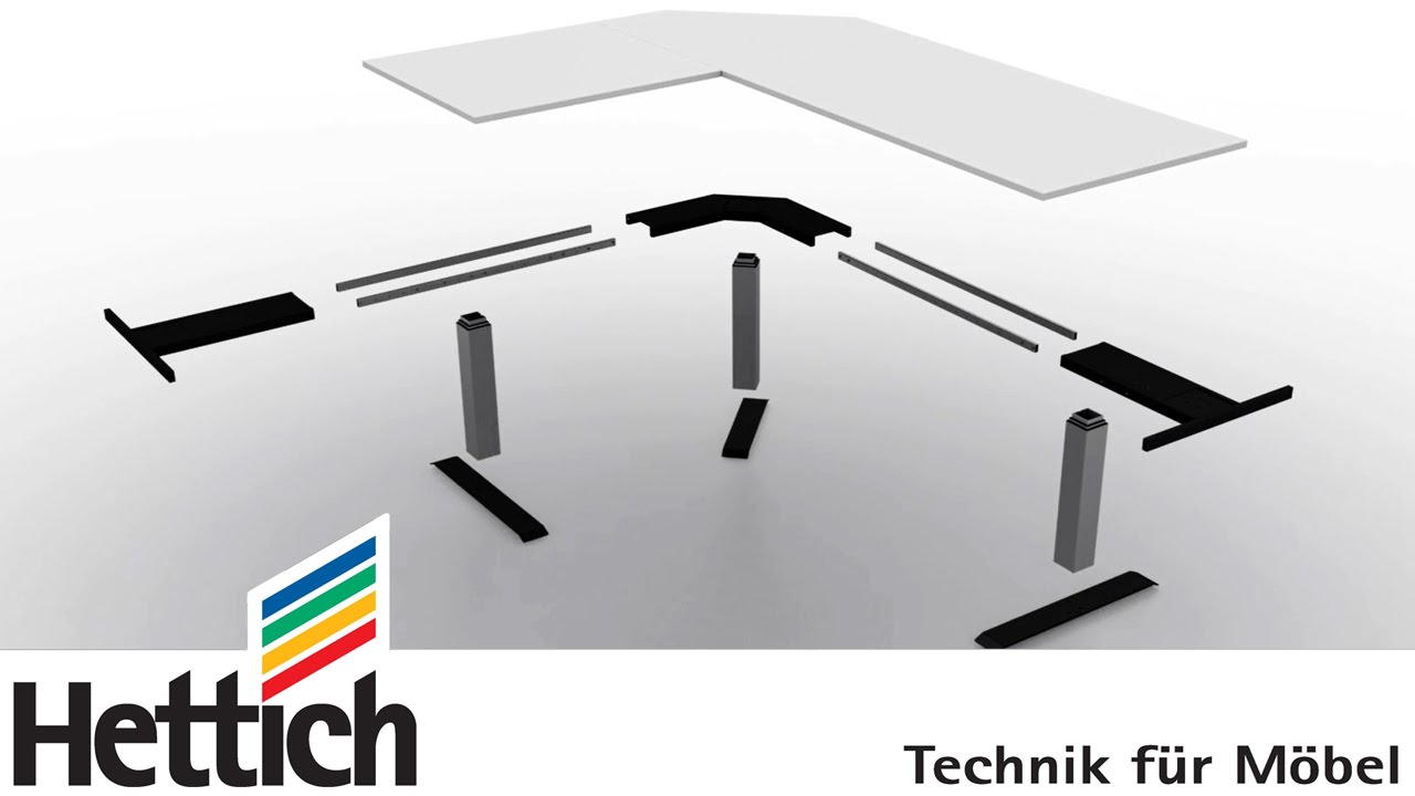 LegaDrive Systems height adjustable desk support, made by Hettich - YouTube