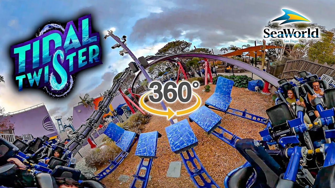 VR 360 Tidal Twister Roller Coaster On Ride POV SeaWorld San Diego 2022 ...