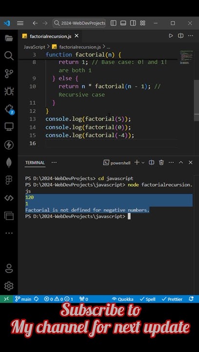 Here’s a simple JavaScript function to calculate the factorial of a number using recursion # ...