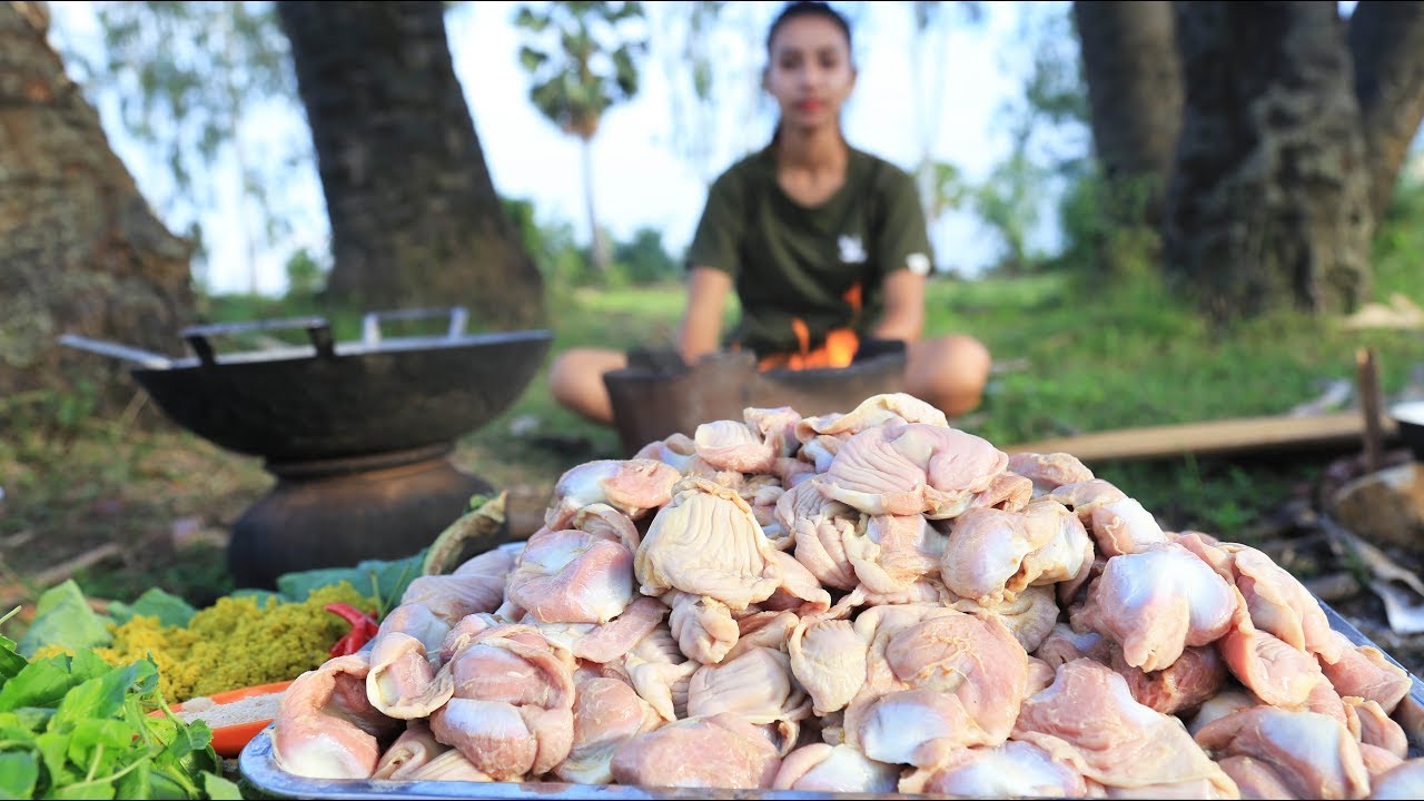Primitive Technology: Survival skill cooking 300 CHICKEN GIZZARDS ...