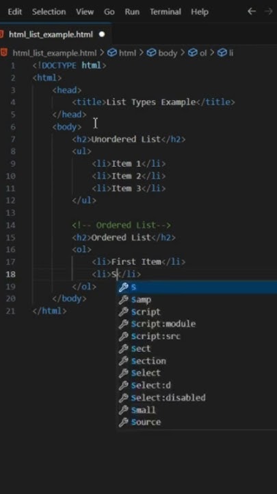 Html List Example Shorts #htmllanguage #html #coding #htmltutorial #htmlcss #htmlinhindi - YouTube