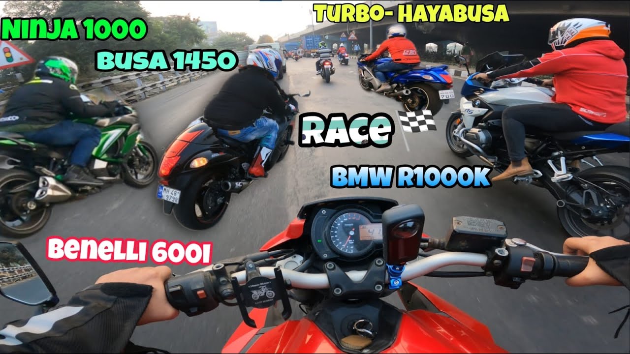 Ninja 1000 BUSA 1450 vs TURBO HAYABUSA RAce fun with benelli 600i only ...