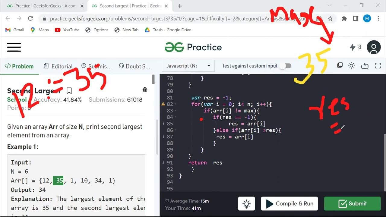 Second Largest Element in Array | Geeks for geeks | Array of Element ...