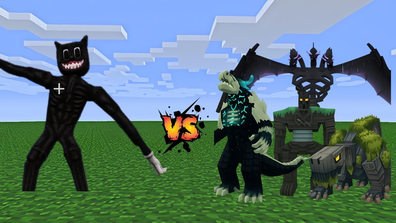 Scary Cartoon cat vs Every Kaiju boss in minecraft PE - YouTube