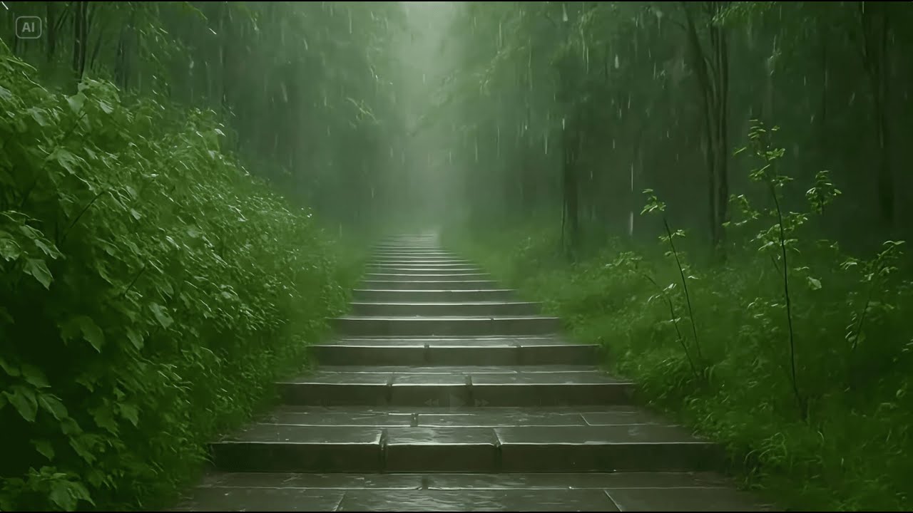 10 Hours | Rain Falling in Forest | Peaceful Rain Sounds on Stone Path ...