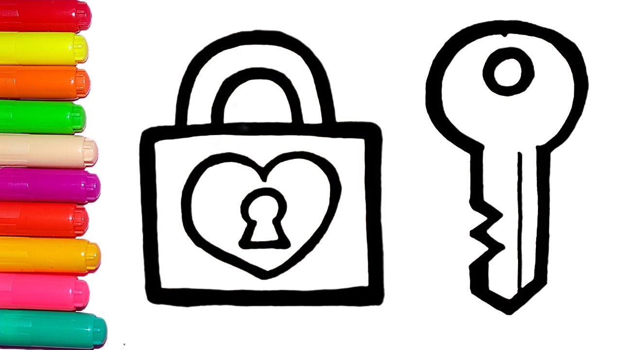 How to Draw Lock and Key | Drawing, Coloring and Painting for Kids ...