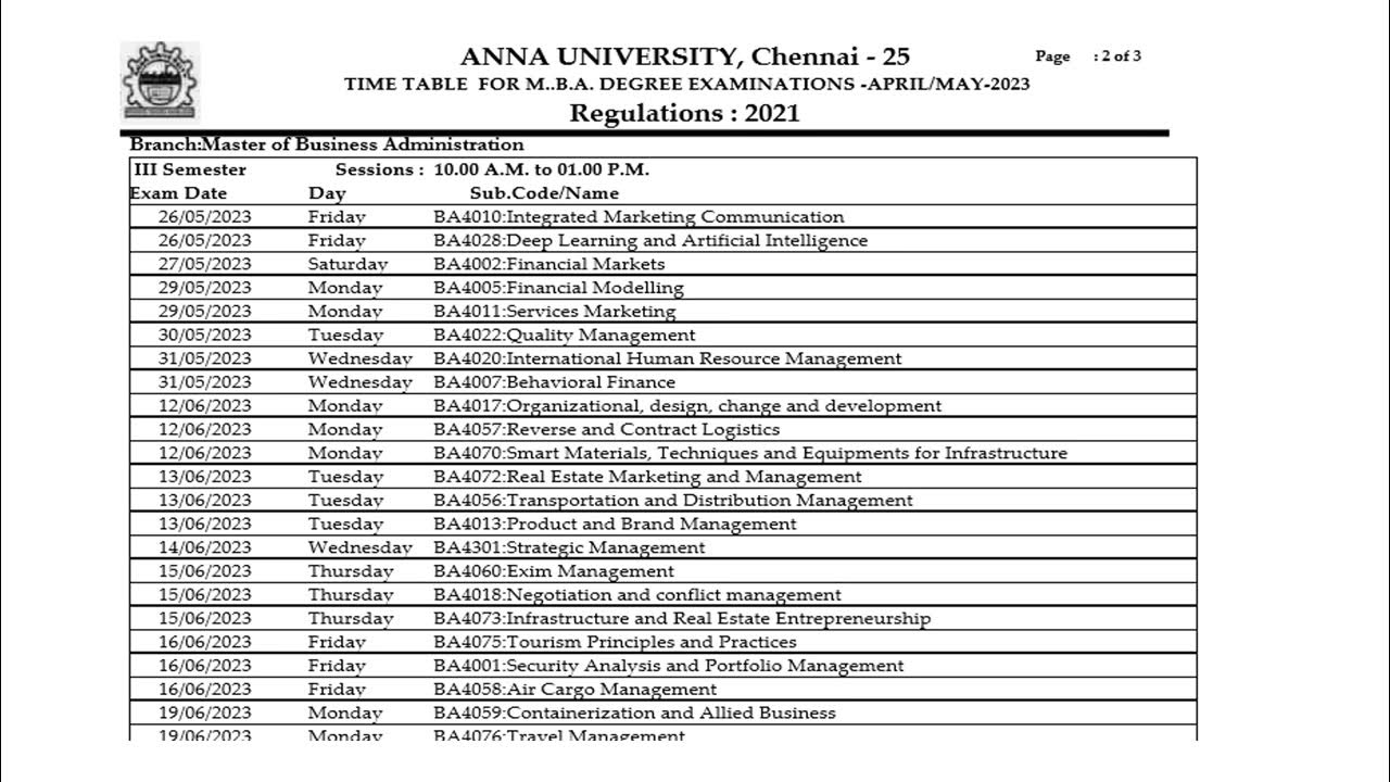 ANNA UNIVERSITY EXAM TIMETABLE MAY\JUNE 2023 - YouTube