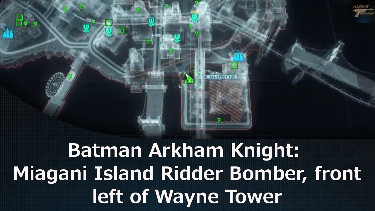 Batman Arkham Knight: Miagani Island Ridder Bomber, front left of Wayne ...