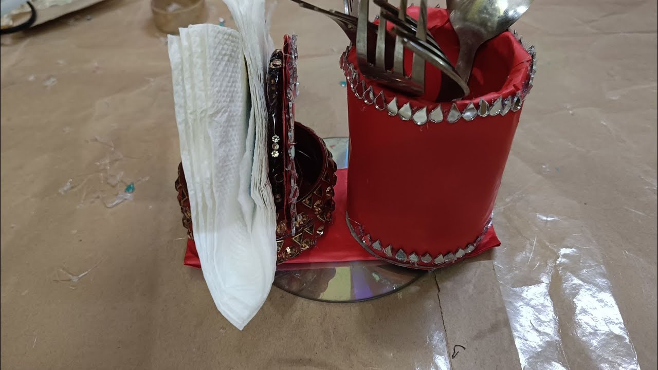 creative way to make a tissue paper and spoon stand - YouTube