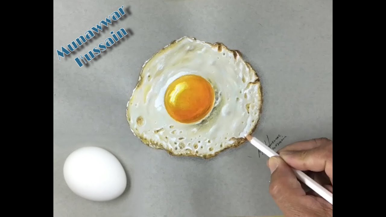 Drawing of a fried egg, How to draw 3d art - YouTube