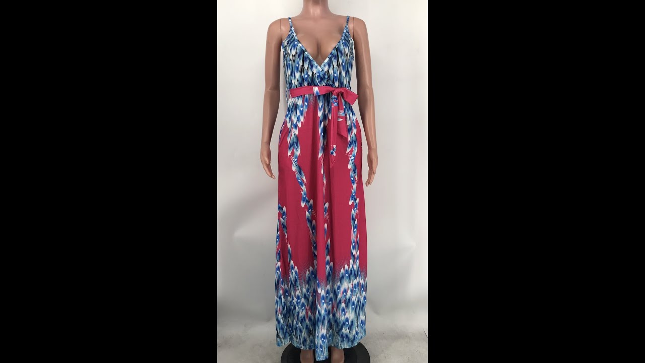 Women Printed Sling Crossover V-Neck Long Dress,S-2XL, XA_9406 - YouTube
