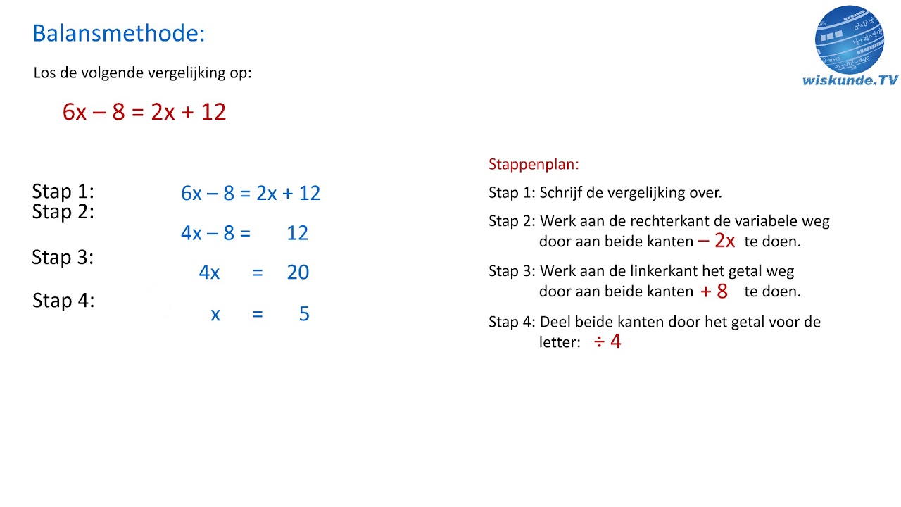 balansmethode vergelijking oplossen deel 3 - wiskunde TV - YouTube