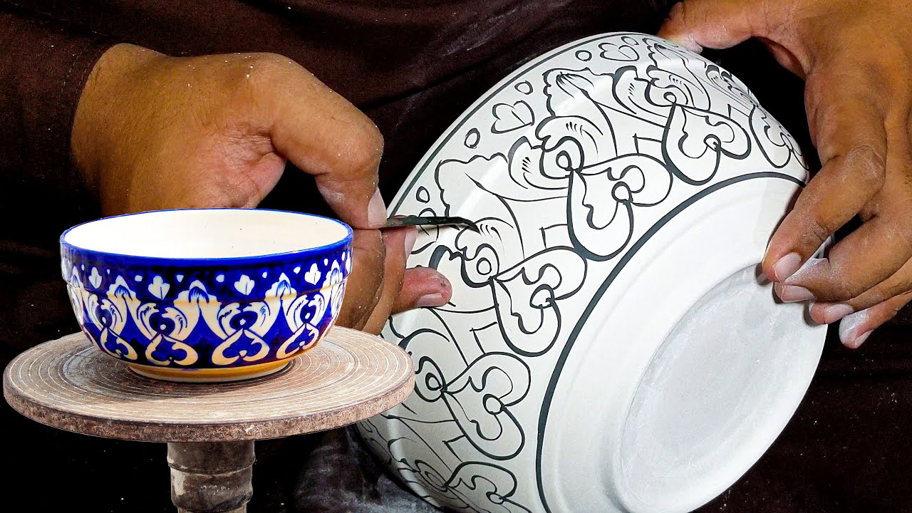 Mesmerizing Blue Pottery Art: Watch a Master Transform Bowls into ...