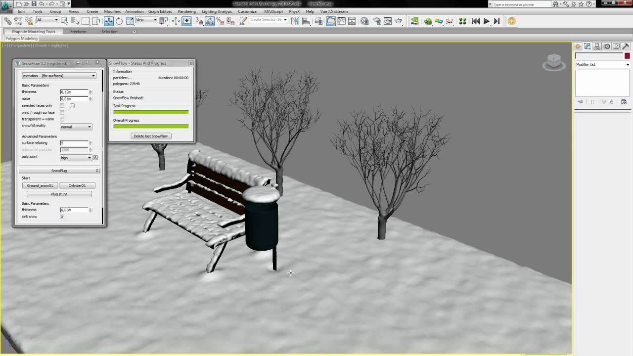 SnowFlow bench scene howto part1 - YouTube