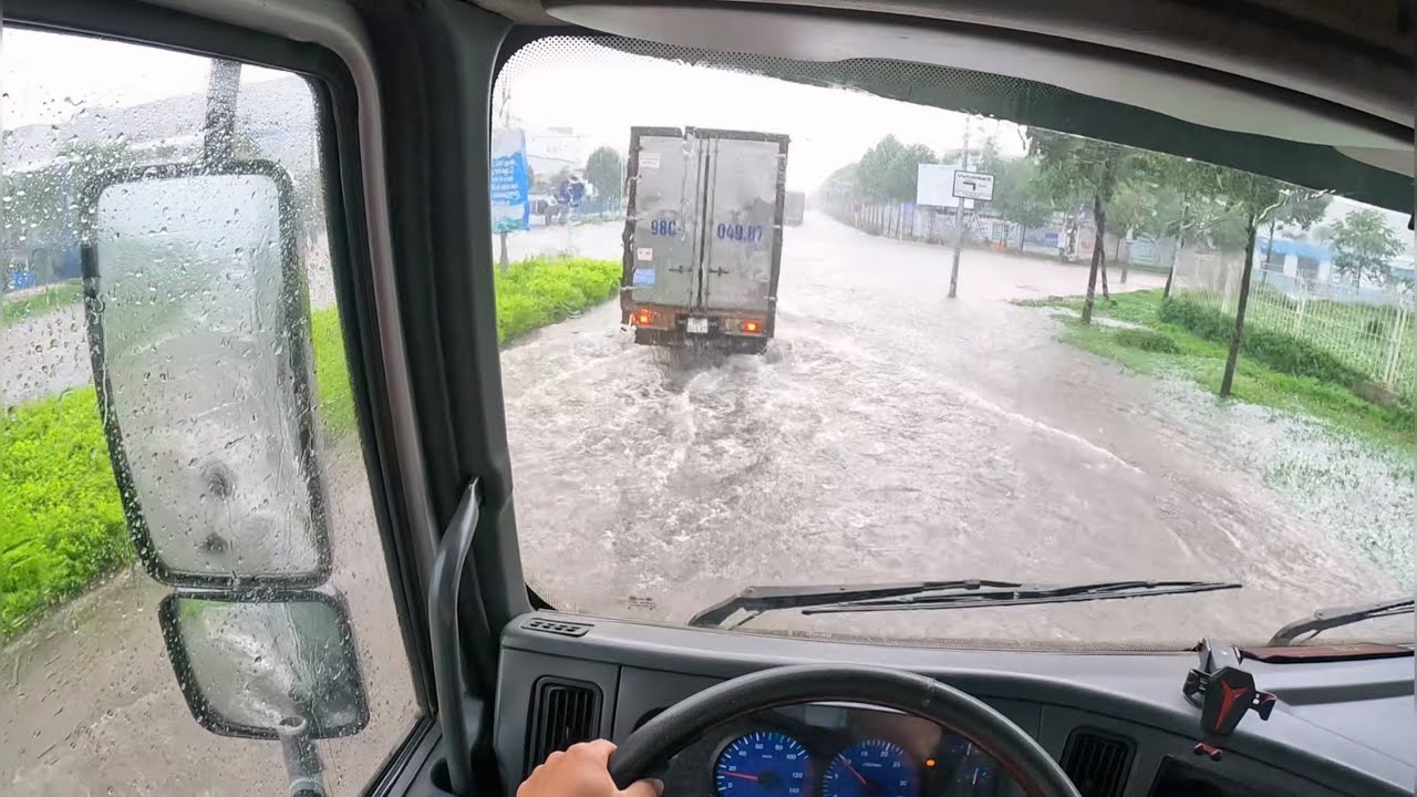 POV Truck Driver Driving a truck in heavy rain - YouTube