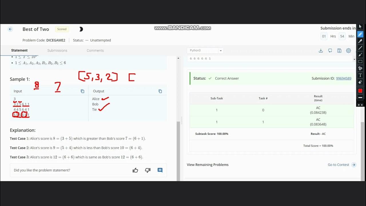 Best of Two | DICEGAME2 | Codechef STARTERS 97 | Full Solution - YouTube