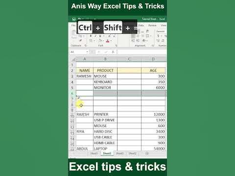 insert row and column in excel shortcut #exceltutorial #exceltips # ...