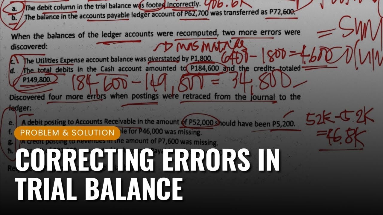 Correcting Errors in Trial Balance | Problems and Solutions | CK Accts ...